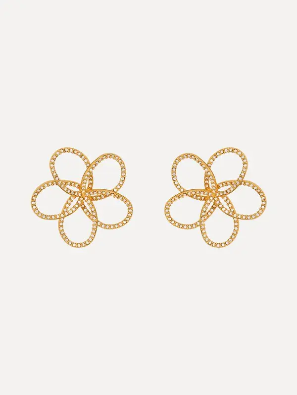 Oscar De La Renta Flower Rhinestone Chain-link Earrings - One-color