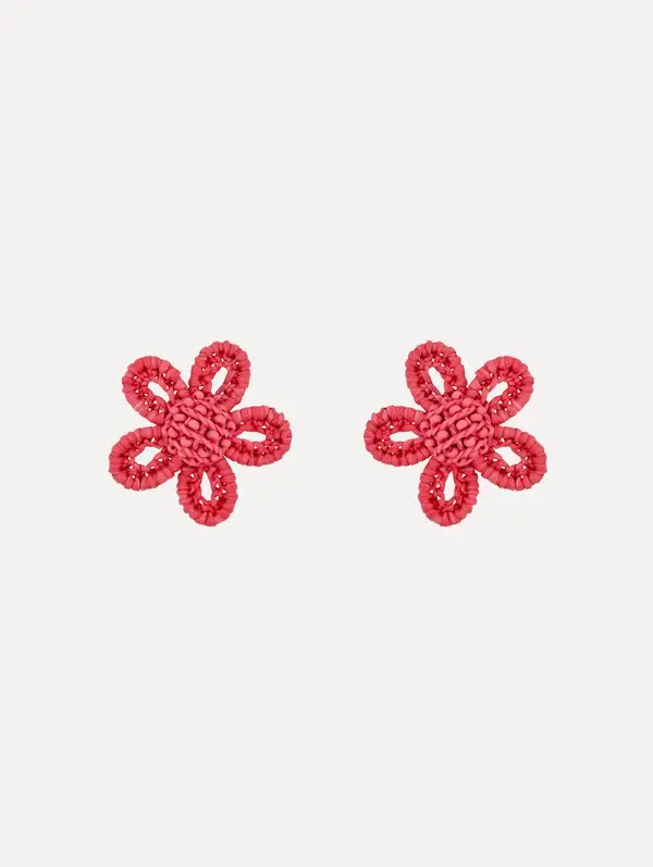Oscar De La Renta Small Woven Raffia Flower Earrings - One-color
