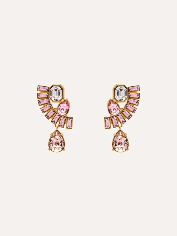 Oscar De La Renta Fan Rhinestone Clip-on Earrings - One-color