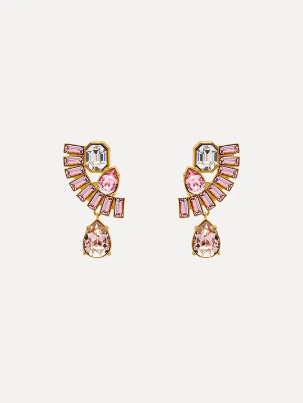 Oscar De La Renta Fan Rhinestone Clip-on Earrings - One-color
