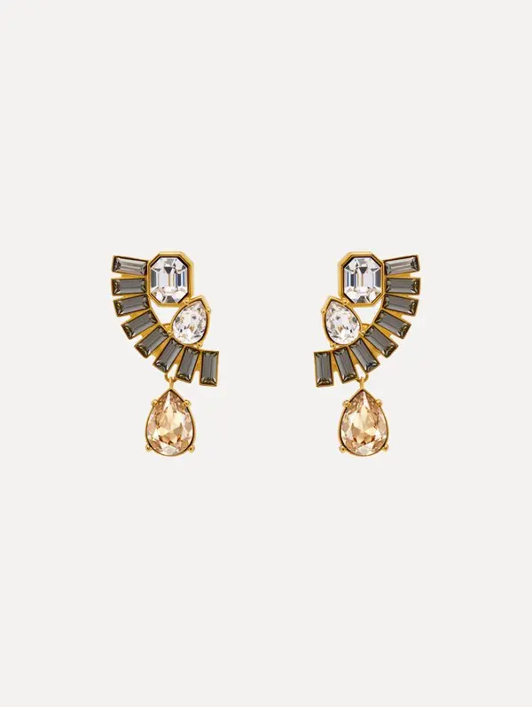 Oscar De La Renta Fan Rhinestone Clip-on Earrings - One-color