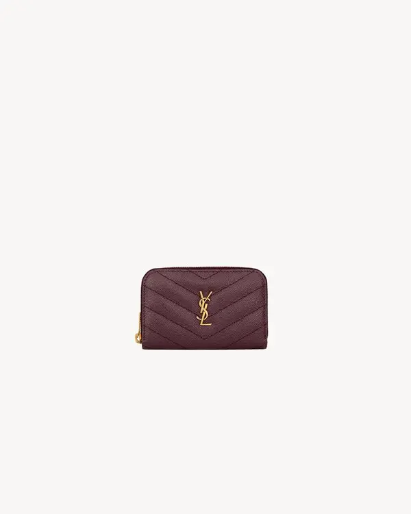 Saint Laurent Cassandre Change Purse In Grain De Poudre Leather In Bordeaux - Rouge Cabernet