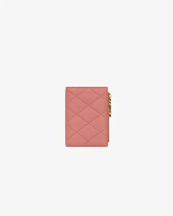 Saint Laurent Cassandre Bijou Bi-fold Wallet In Lambskin In Pink - Tulip Pink