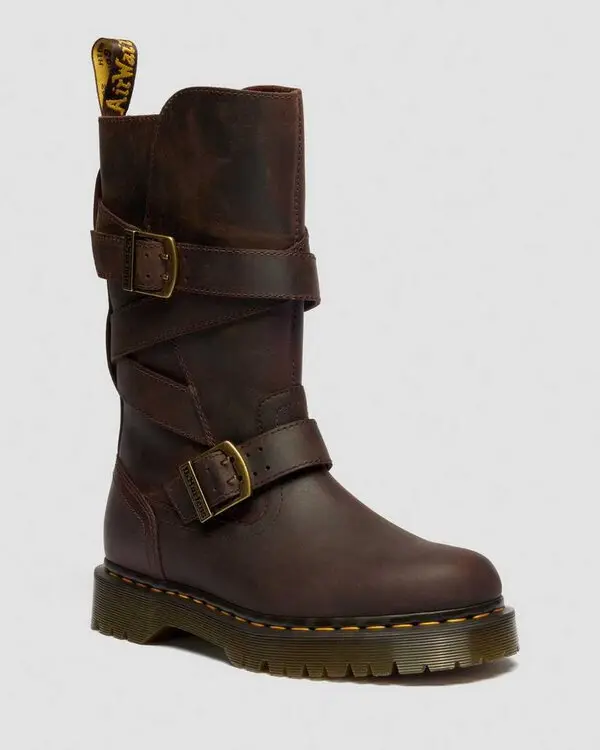 Dr. Martens Anistone Crazy Horse Leather Biker Boots