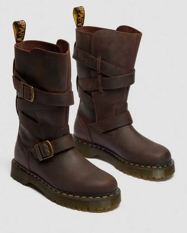 Dr. Martens Anistone Crazy Horse Leather Biker Boots