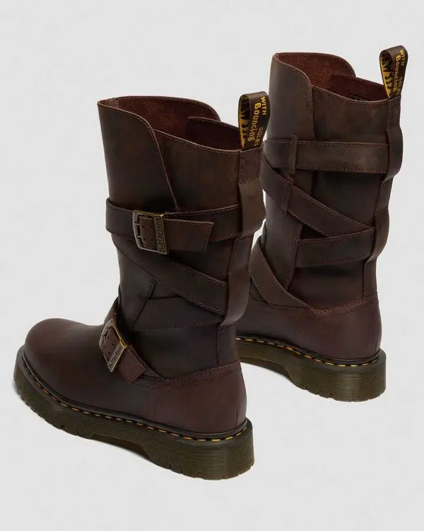 Dr. Martens Anistone Crazy Horse Leather Biker Boots