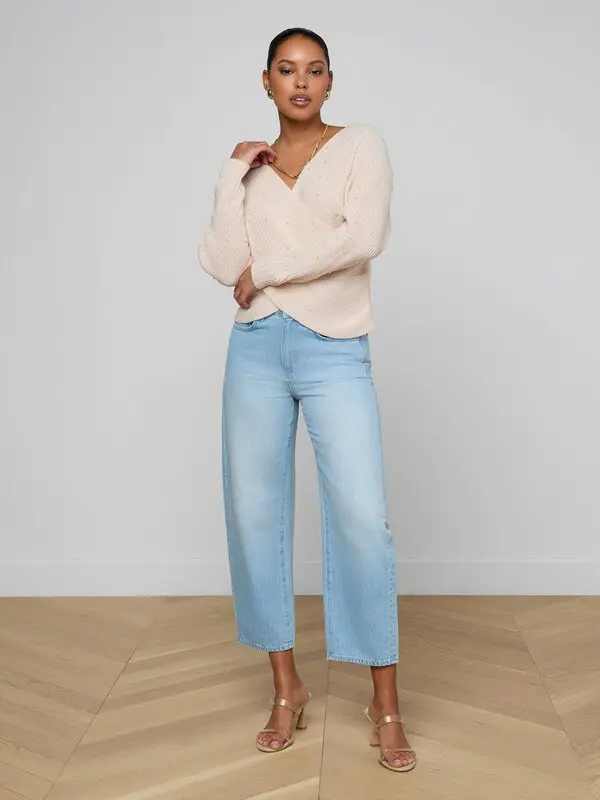 L'Agence Antonella Crossover Sweater - Soft Blush/gold