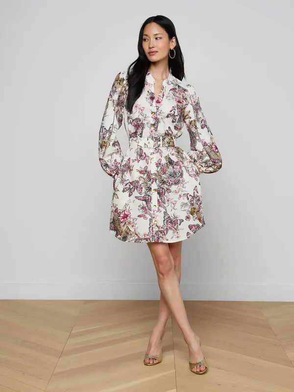 L'Agence Kiersten Printed Linen-blend Dress
