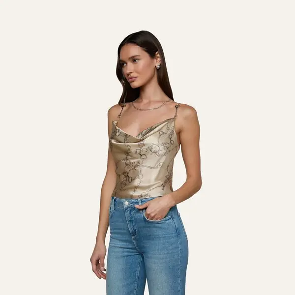 L'Agence Calista Silk Camisole - Soft Macadamia Multi Small Horsebit Chain