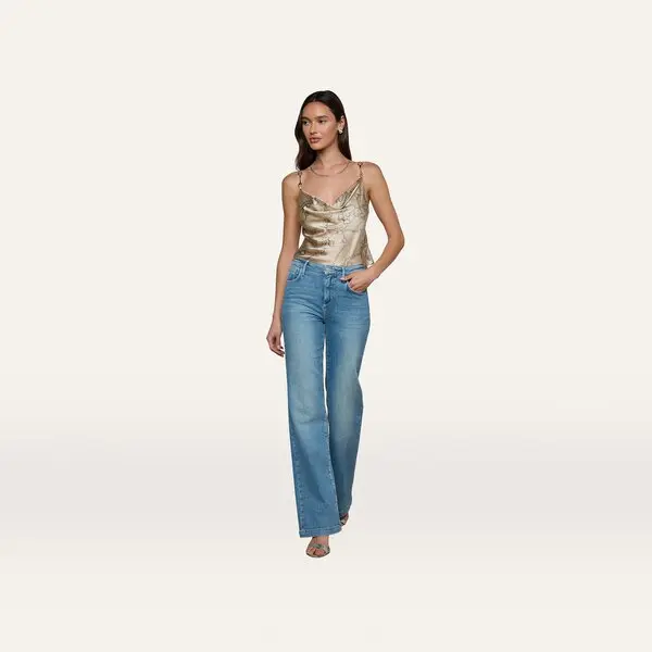 L'Agence Calista Silk Camisole - Soft Macadamia Multi Small Horsebit Chain