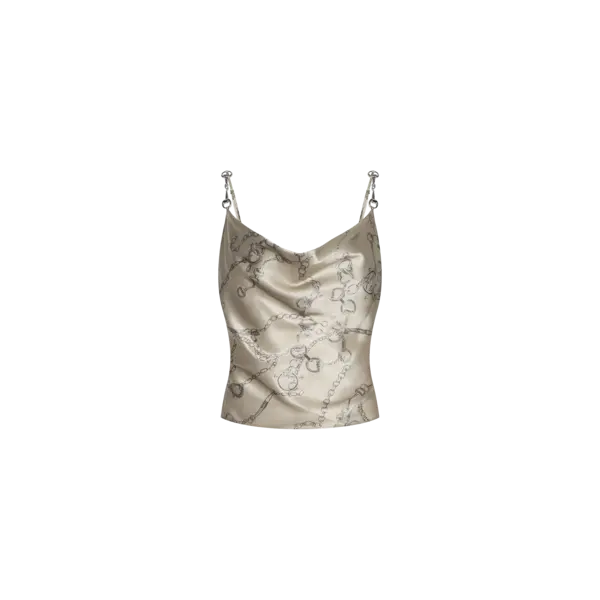 L'Agence Calista Silk Camisole - Soft Macadamia Multi Small Horsebit Chain