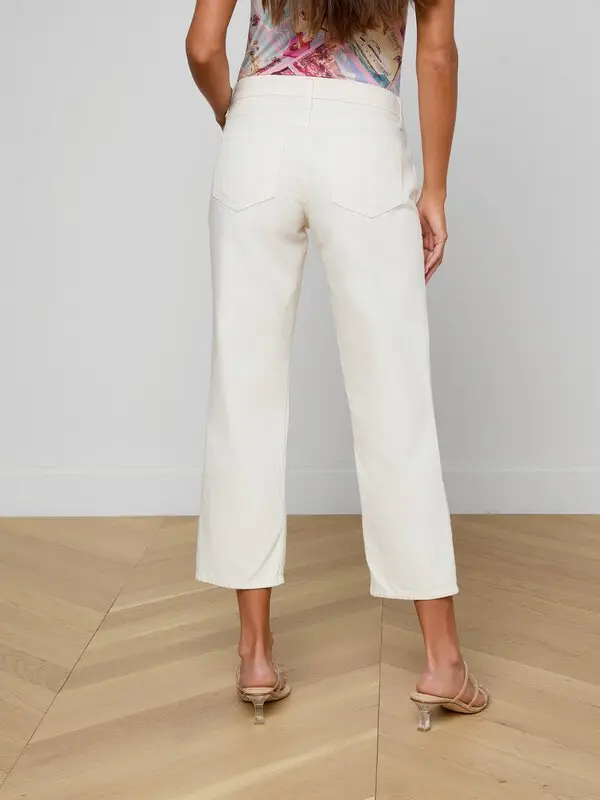 L'Agence Blaine Cropped Stovepipe Jean - Light Ecru Destruct