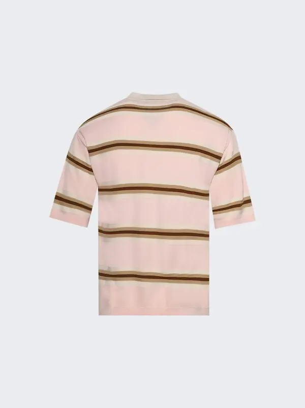 NAHMIAS Knit Striped Polo Top Soft Stripe Knitwear - Pink