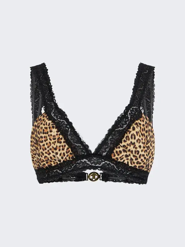 Roberto Cavalli Leopard Print Bikini Top With Lace Inserts - Brown