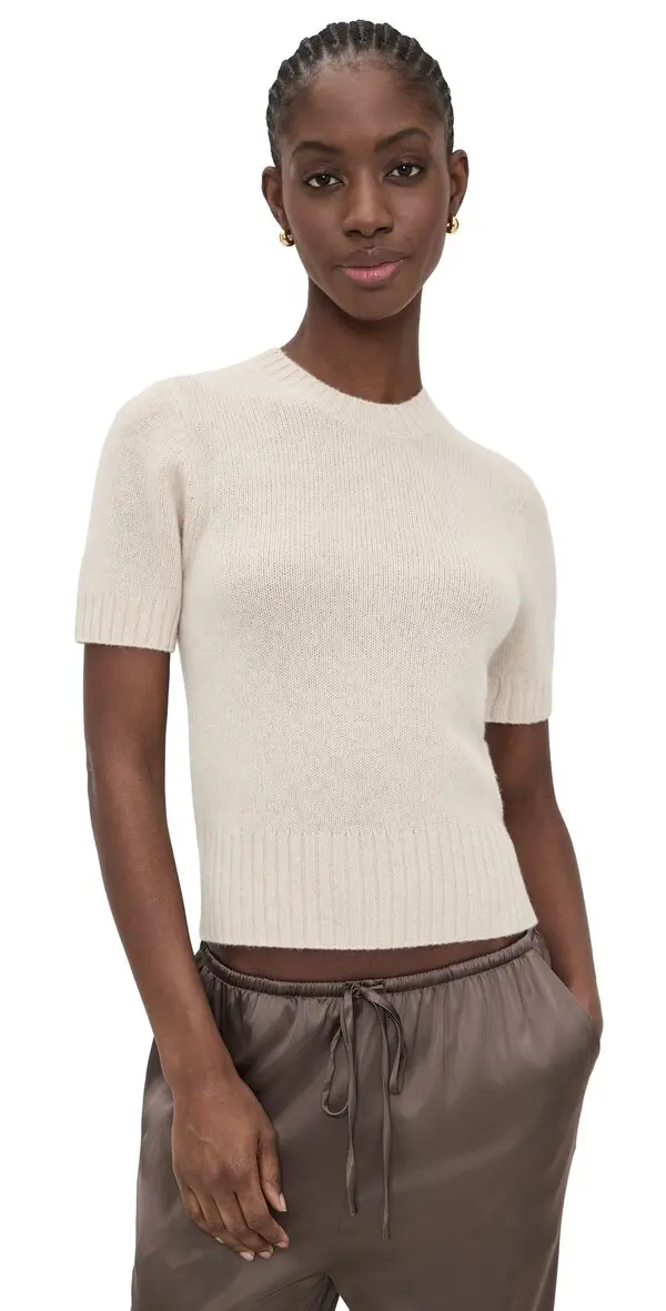 WHITE & WARREN Featherweight Cashmere Pullover - Natural Heather