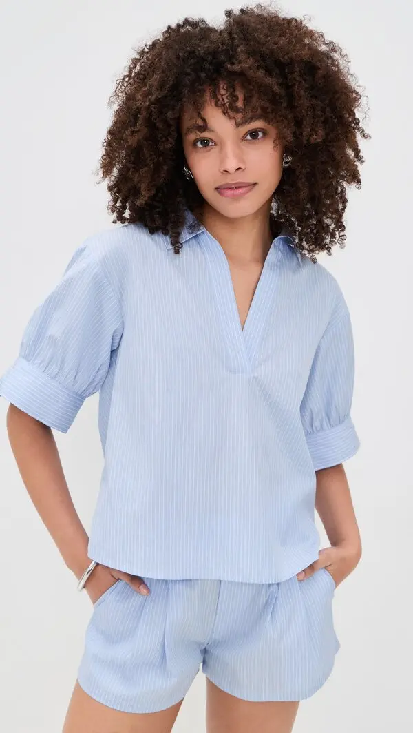 FRAME The Striped Popover Top