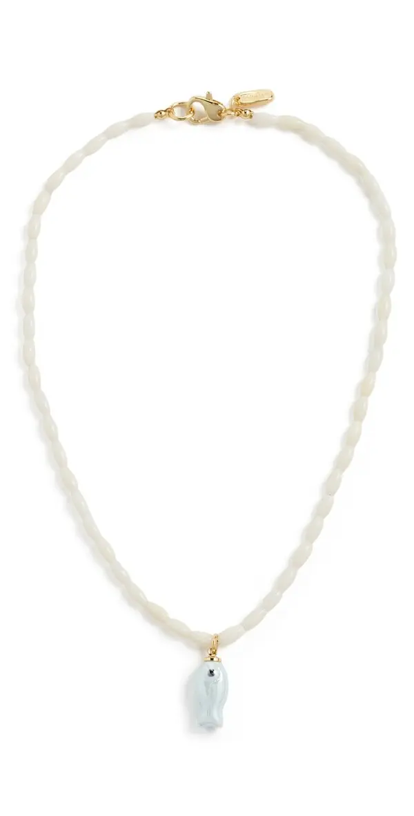 LOGAN TAY Mother-of-pearl Beaded Fish Pendant Necklace - White