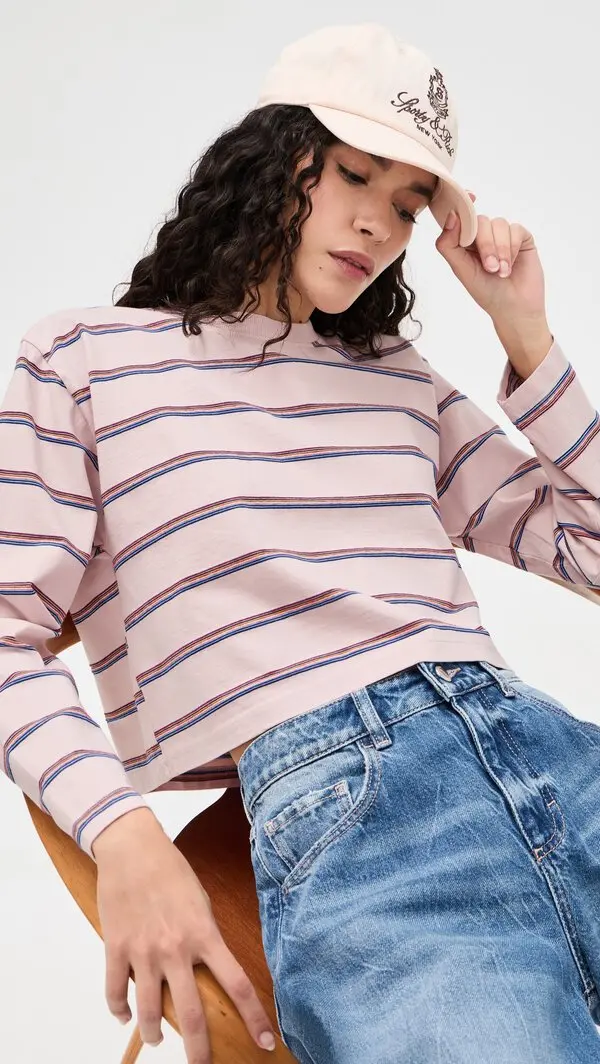 STATE & LAKE Striped Crewneck Tee - Pink