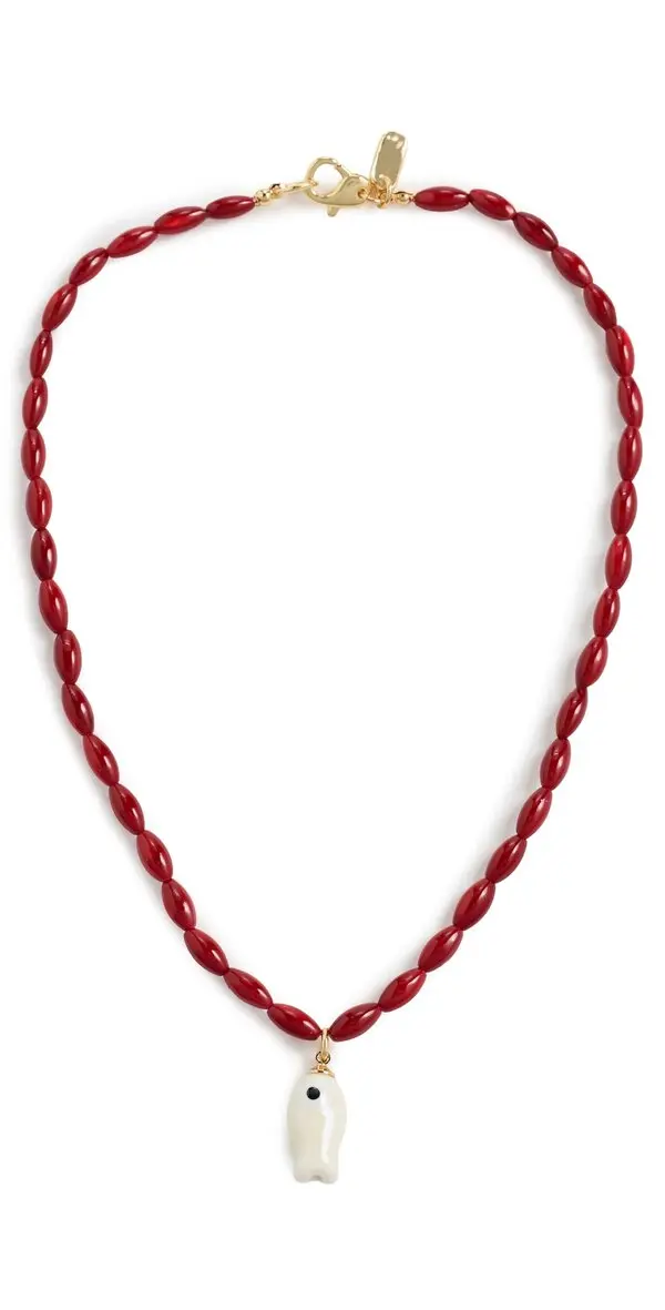 LOGAN TAY Beaded Fish Pendant Necklace - Red