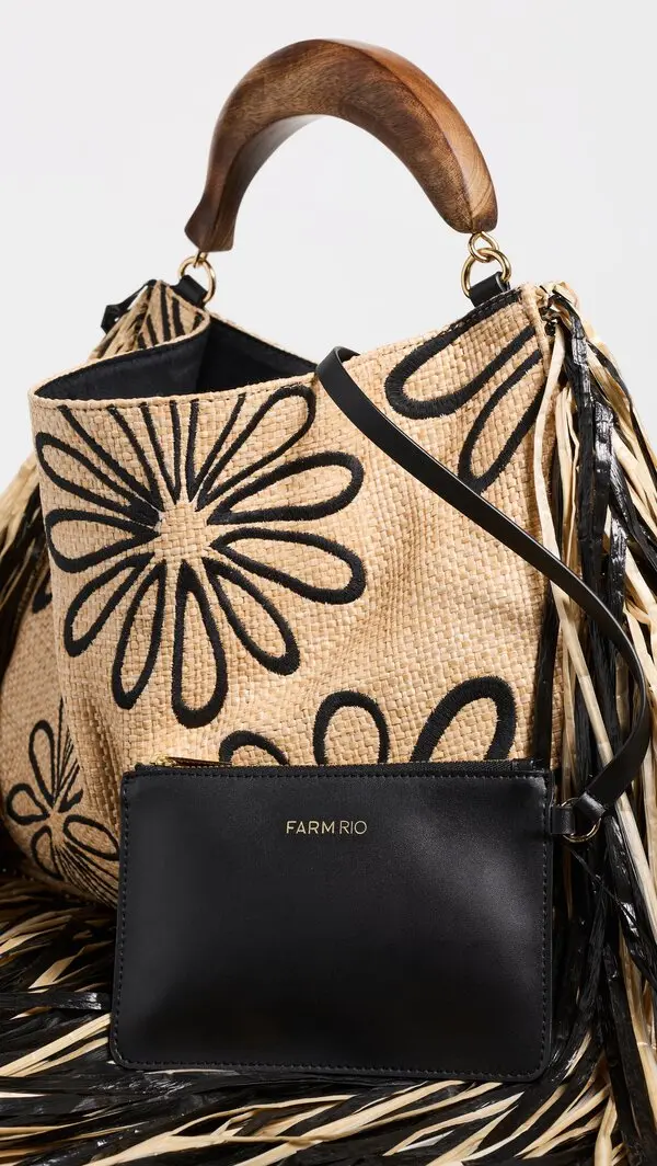 Farm Rio Fringed Raffia Mini Bag