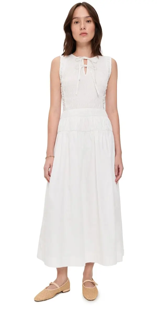 Moon River Smocked Shirred Midi Dress
