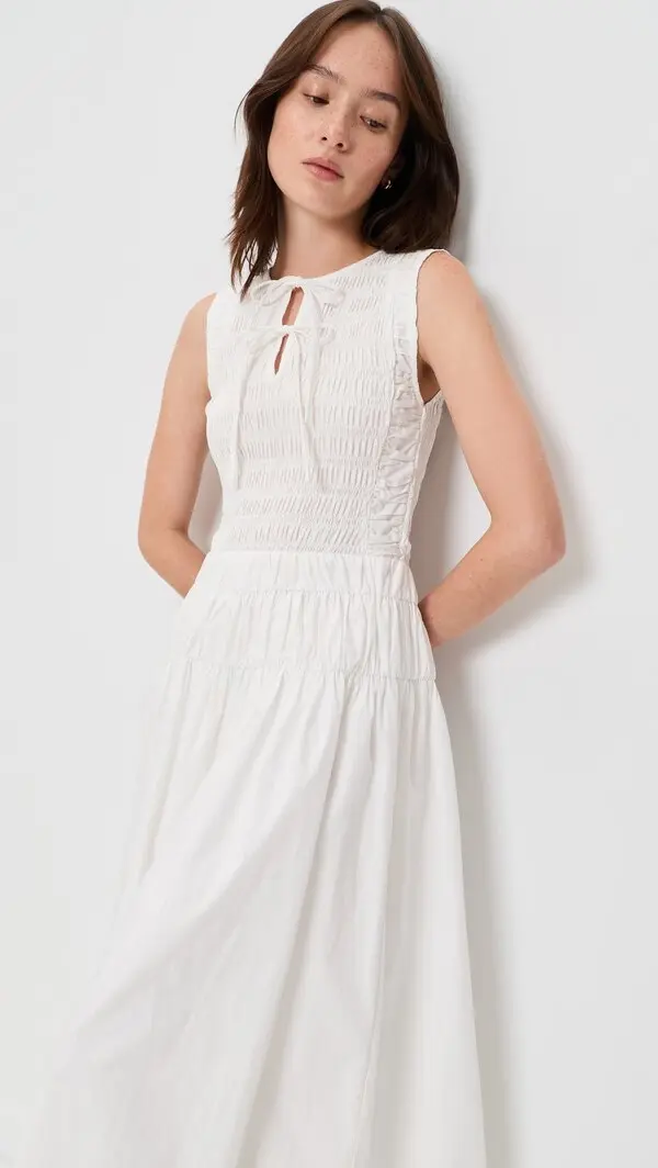 Moon River Smocked Shirred Midi Dress