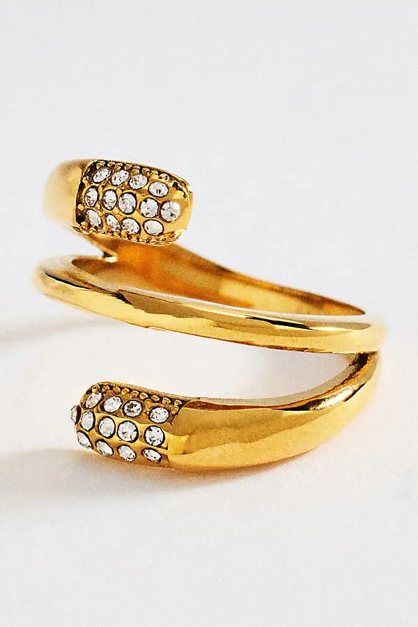 Anthropologie Coiled Crystal Cocktail Ring - Gold