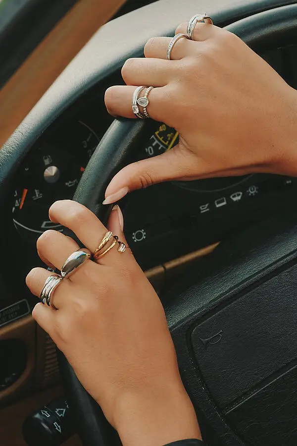 Anthropologie Coiled Crystal Cocktail Ring - Gold