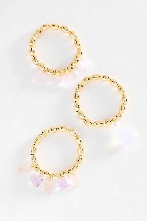 Anthropologie Crystal Stretch Rings, Set Of 3 - Lilac