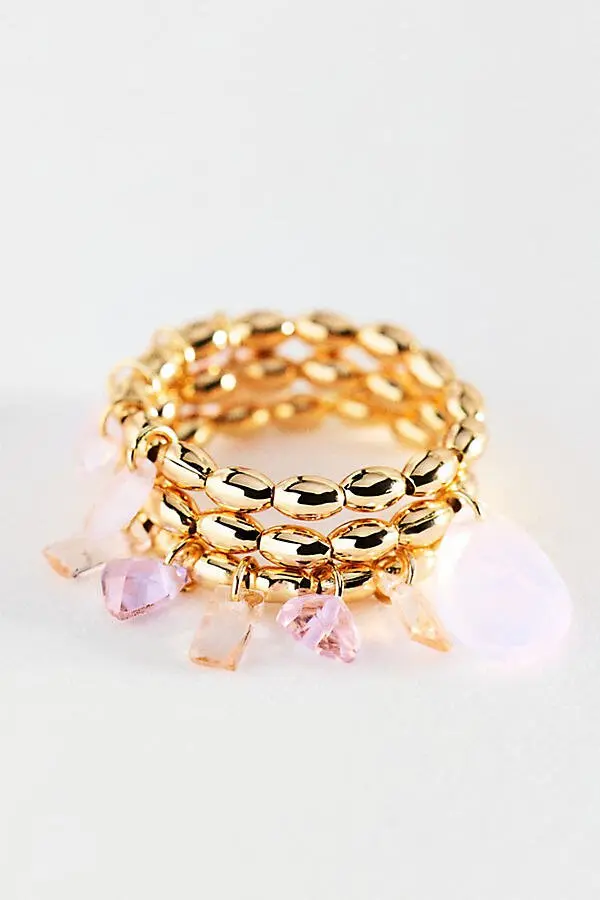 Anthropologie Crystal Stretch Rings, Set Of 3 - Lilac