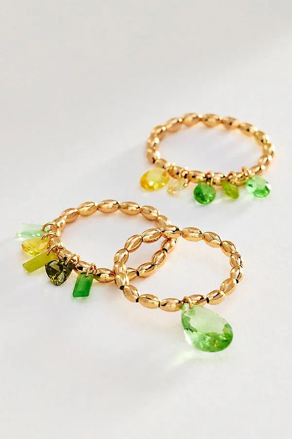 Anthropologie Crystal Ring Set Of 3 - Lime