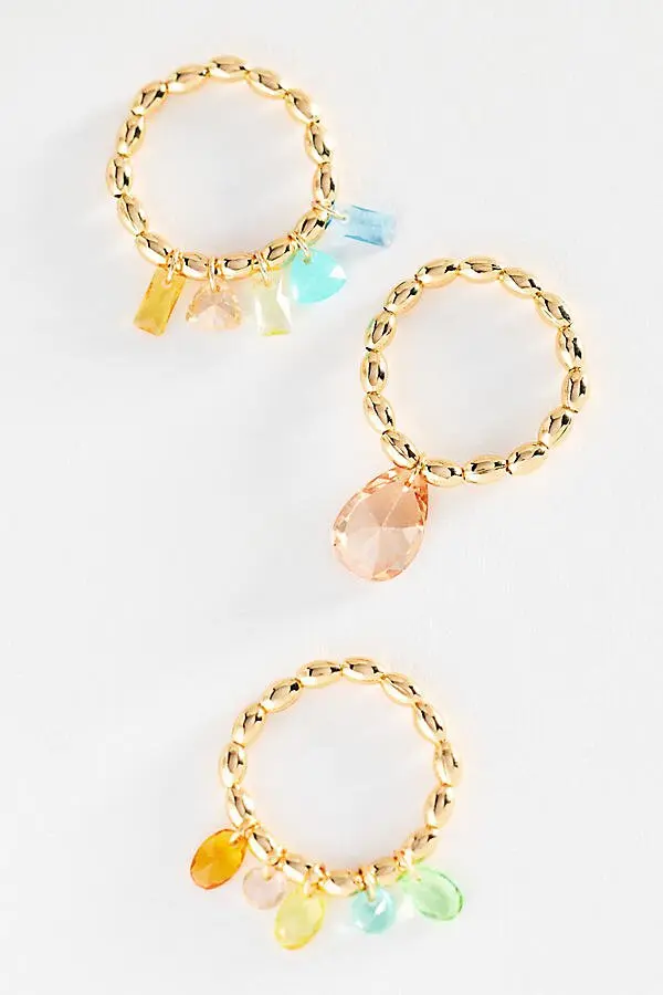 Anthropologie Crystal Stretch Rings, Set Of 3 - Multi