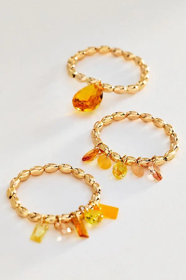 Anthropologie Crystal Ring Set Of 3 - Orange