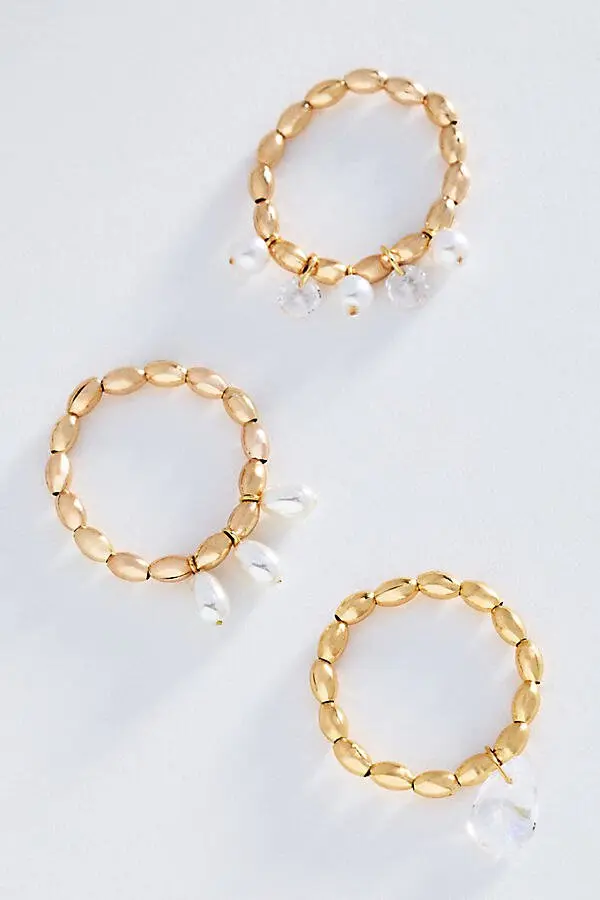 Anthropologie Crystal Stretch Rings, Set Of 3 - Pearl