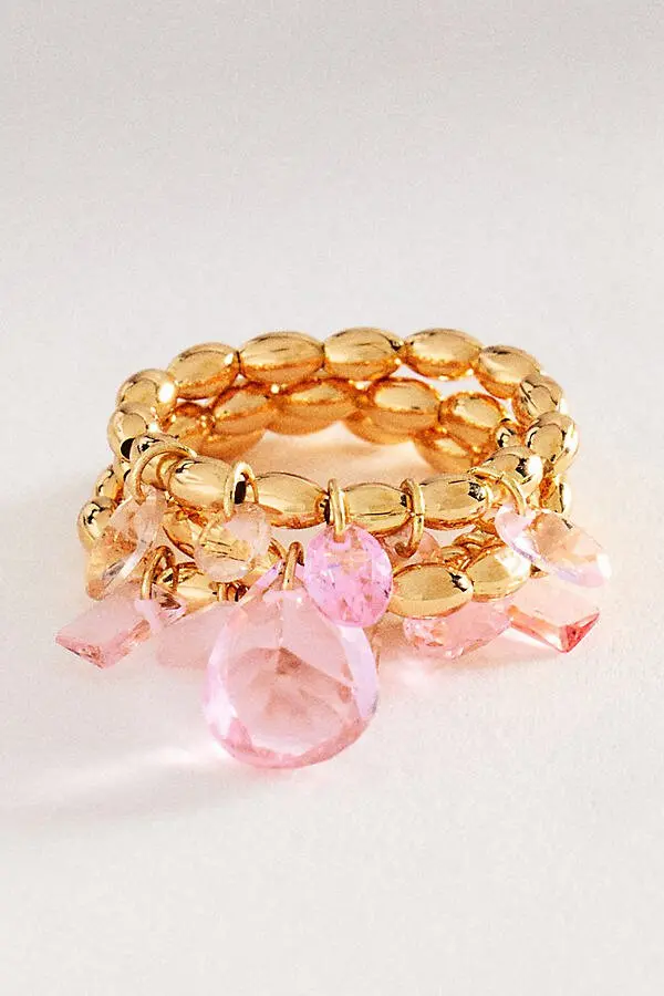 Anthropologie Crystal Stretch Rings, Set Of 3 - Pink