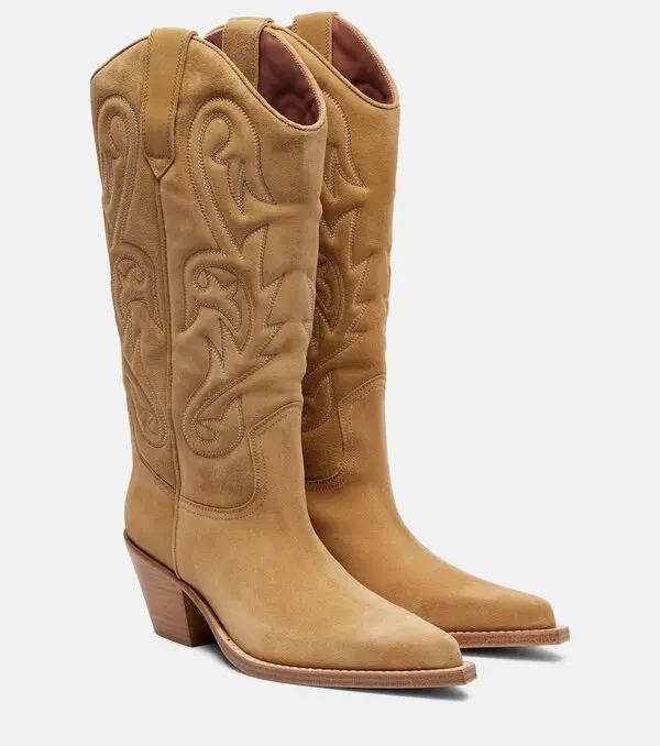 Paris Texas Dakota Suede Cowboy Boots - Beige