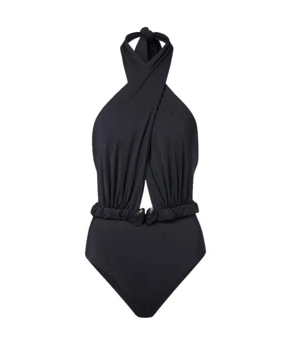 Johanna Ortiz Halterneck Swimsuit With Detachable Belt - Black