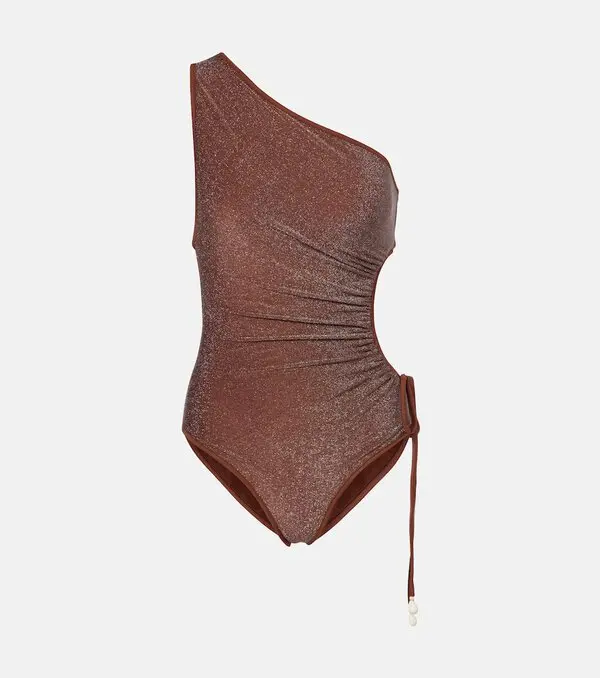 Johanna Ortiz One Shoulder Ruched Swimsuit - Brown