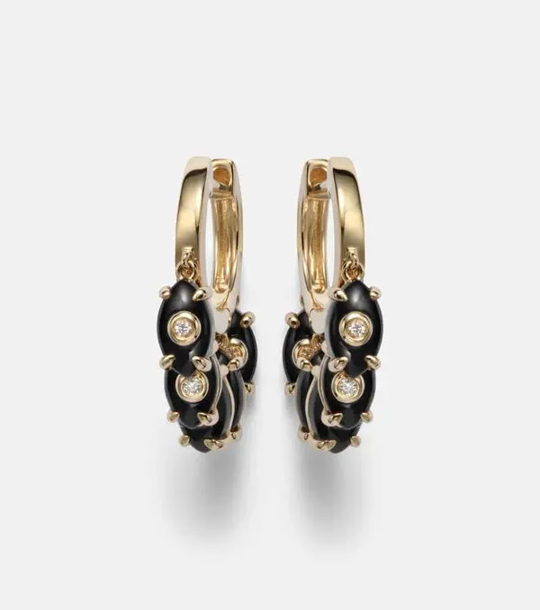 SYDNEY EVAN 14kt Yellow Hoop Earrings With Onyx And Diamonds - Gold