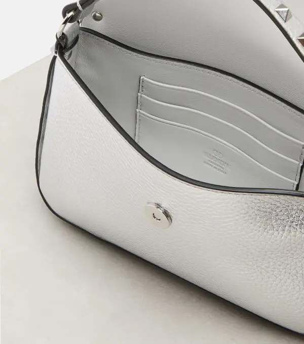 Valentino Garavani Rockstud Small Metallic Leather Top-handle Bag - Silver