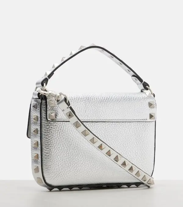 Valentino Garavani Rockstud Small Metallic Leather Top-handle Bag - Silver