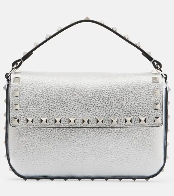 Valentino Garavani Rockstud Small Metallic Leather Top-handle Bag - Silver