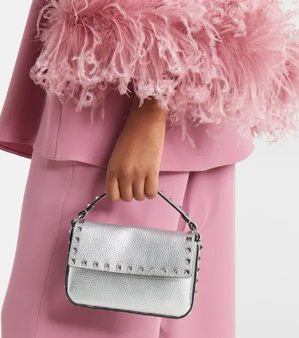 Valentino Garavani Rockstud Small Metallic Leather Top-handle Bag