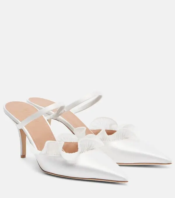 MALONE SOULIERS Cecile 70 Ruffled Satin Mules - White