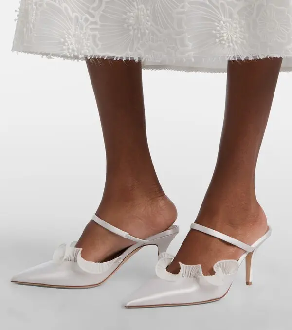 MALONE SOULIERS Cecile 70 Ruffled Satin Mules - White