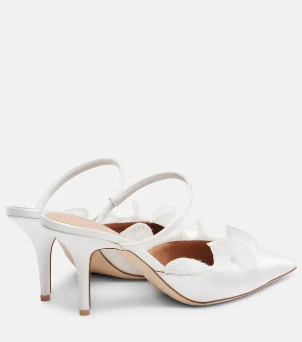MALONE SOULIERS Cecile 70 Ruffled Satin Mules - White