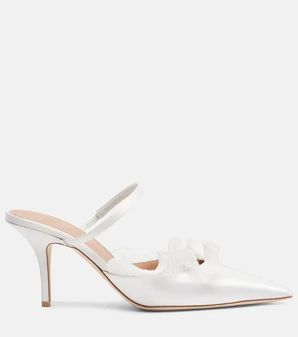 MALONE SOULIERS Cecile 70 Ruffled Satin Mules - White