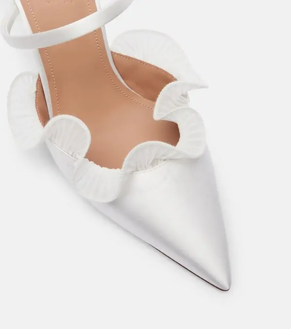 MALONE SOULIERS Cecile 70 Ruffled Satin Mules - White