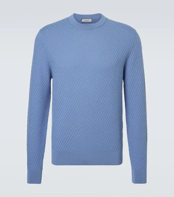 Canali Cotton And Silk Crewneck Sweater - Blue