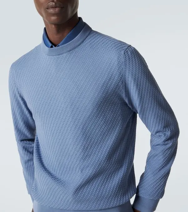 Canali Cotton And Silk Crewneck Sweater - Blue